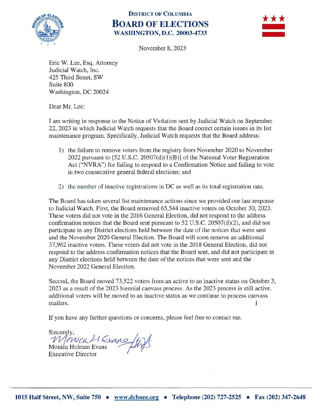 NVRA November 2023 DC Response | Judicial Watch