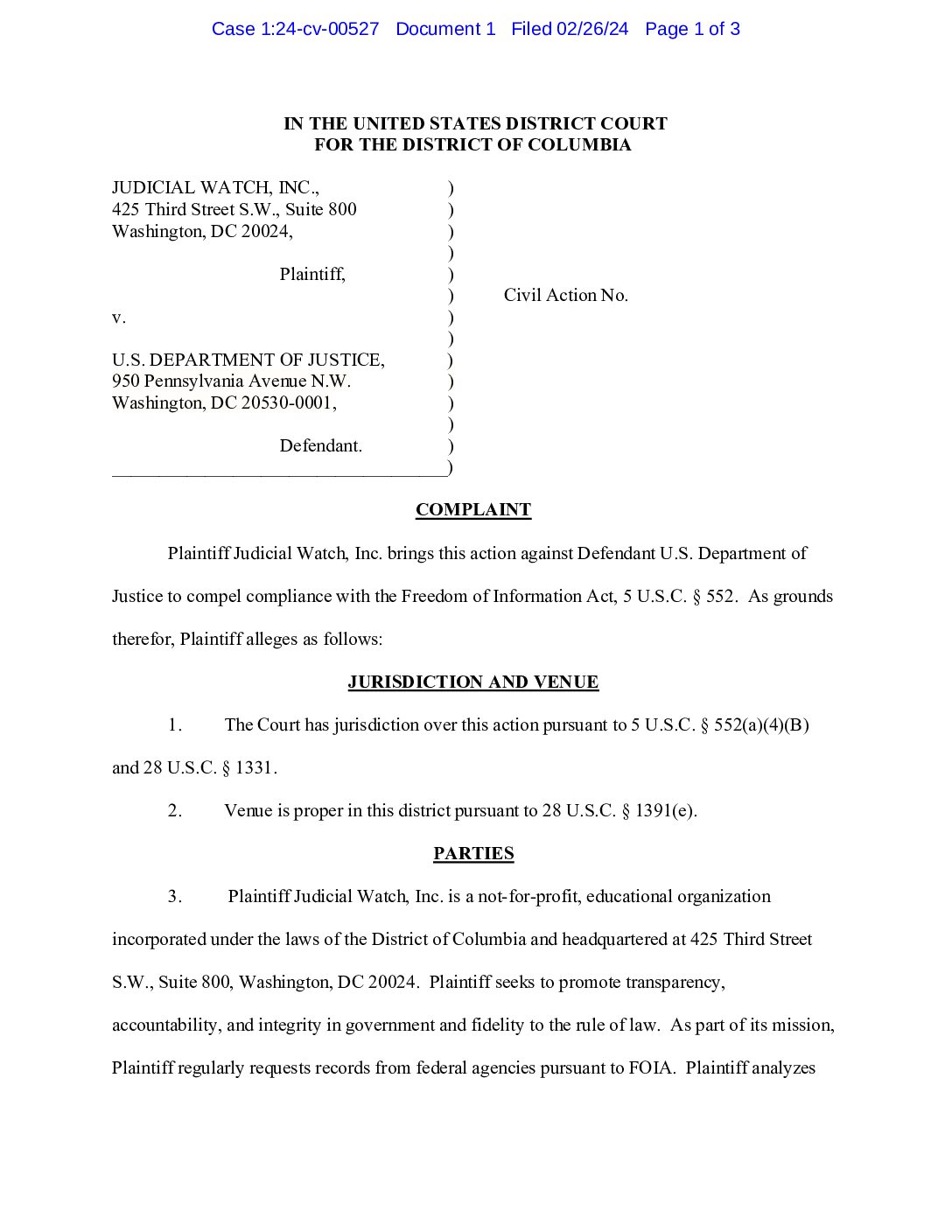 JW v DOJ DAG Monaco Email complaint 00527 | Judicial Watch