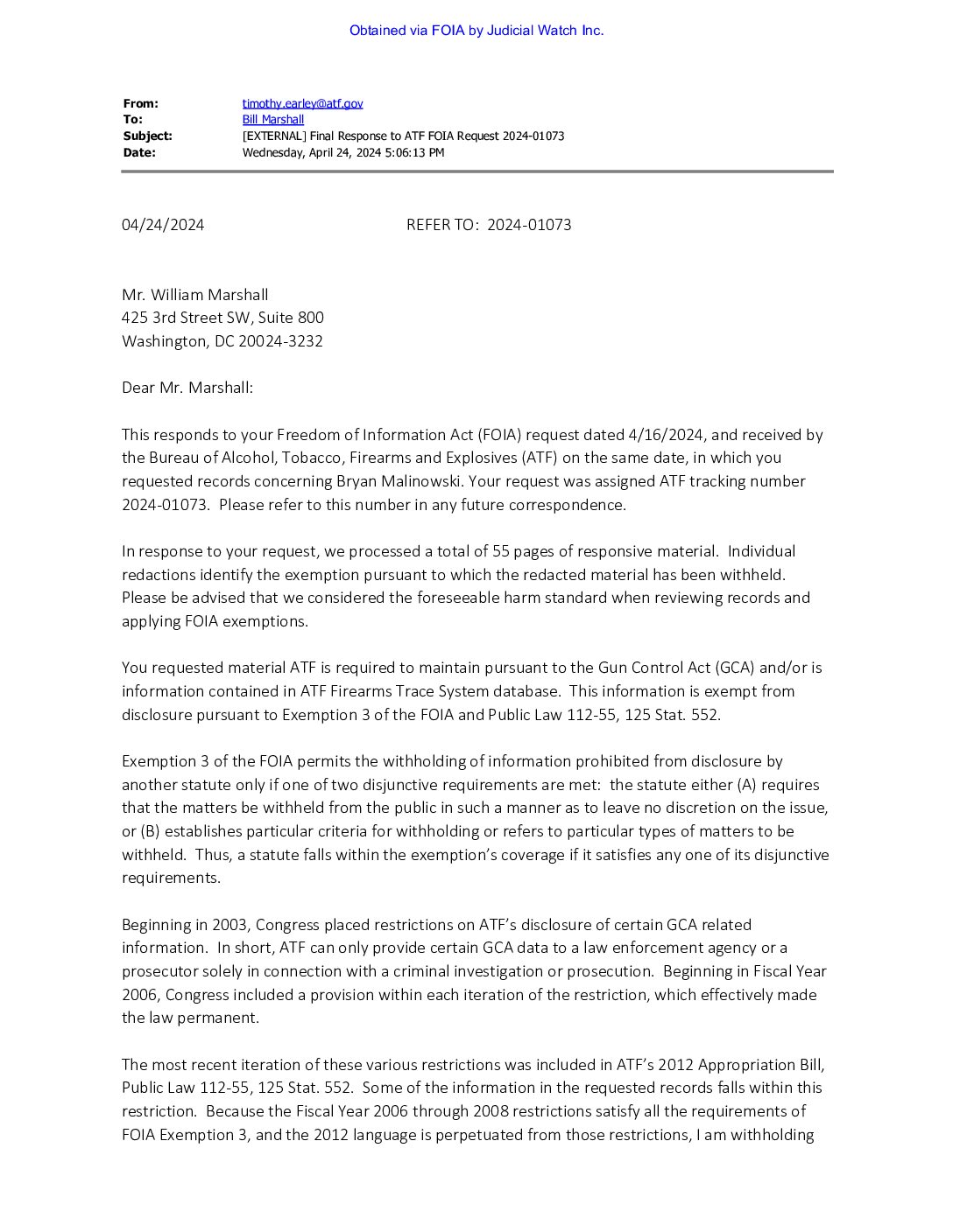 JW v DOJ ATF Malinowski records 01679 | Judicial Watch