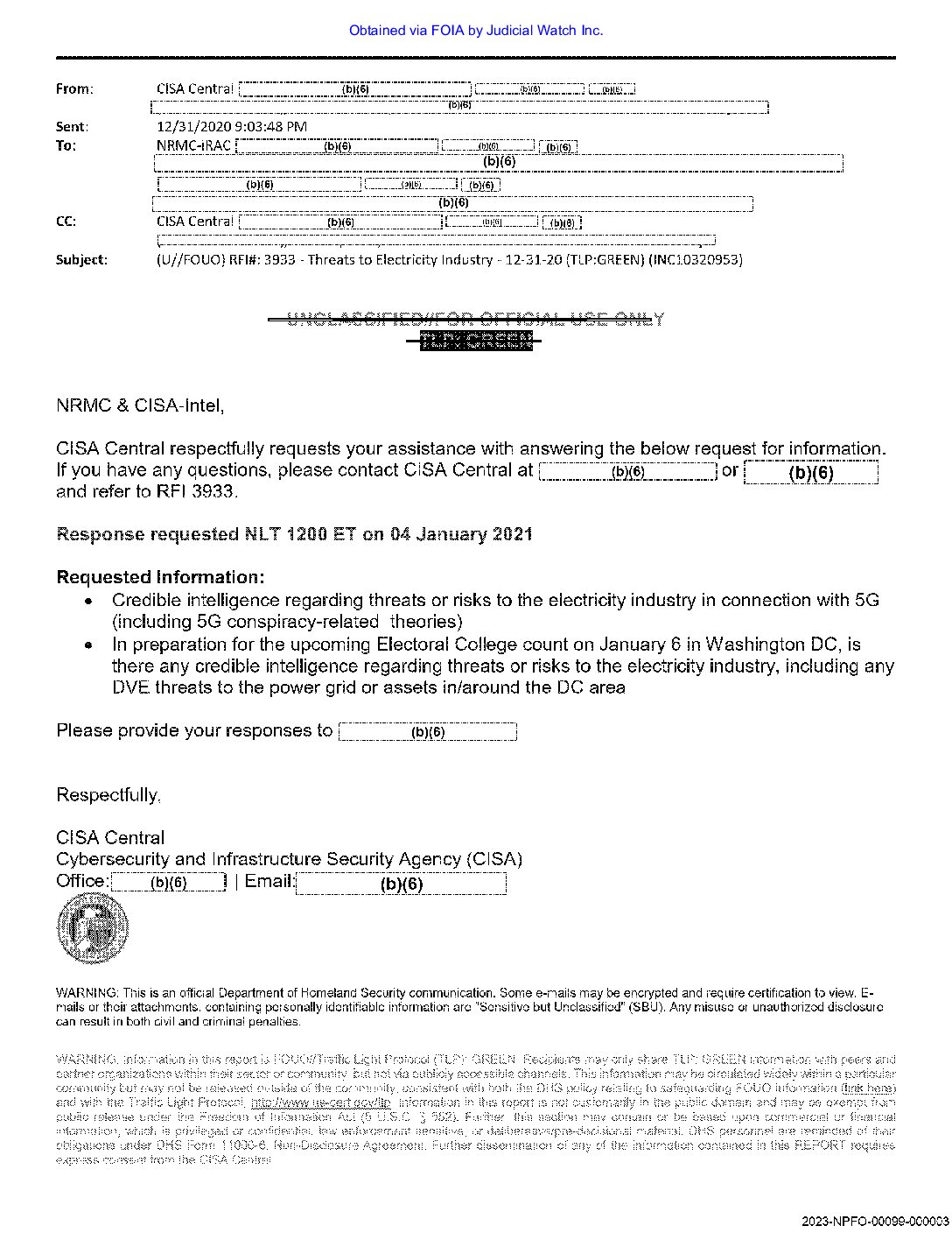 CISA DHS Social Media Records July 2024 | Judicial Watch
